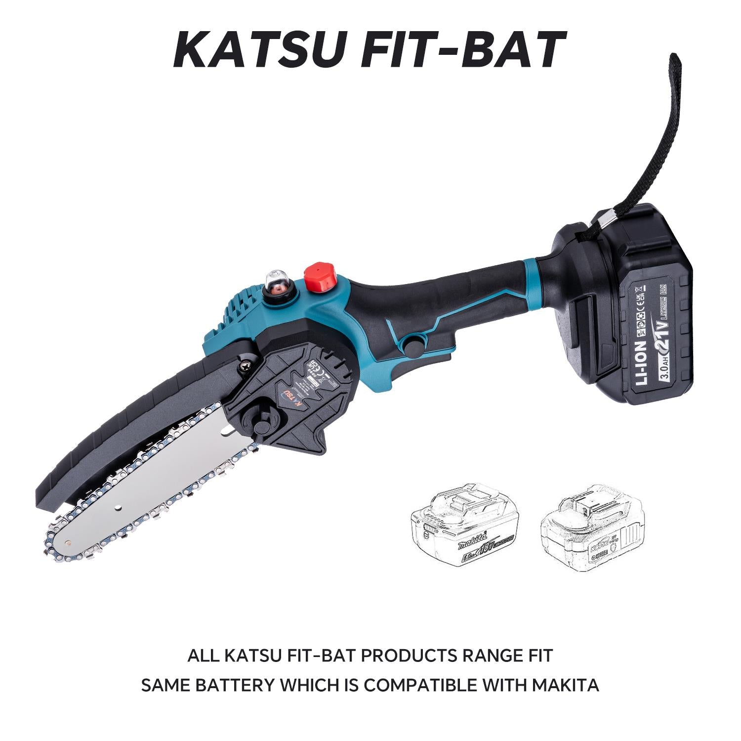 KATSU FIT-BAT Chainsaw w/Oil Pump Extra Chain 6 inch 3.0 Btry