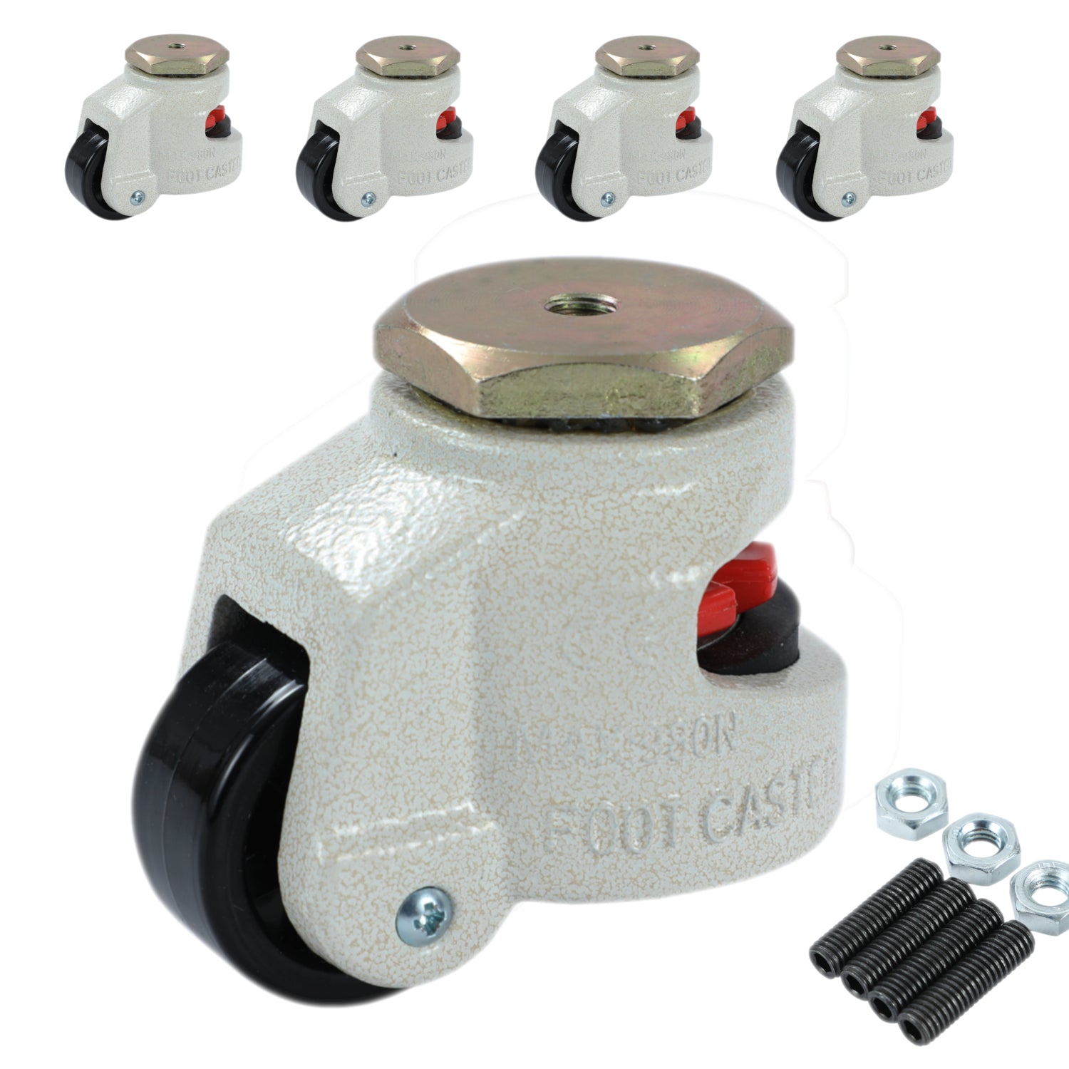 Heavy Machine Levelling Foot Pad Wheels Castors 4PCs Set Screw